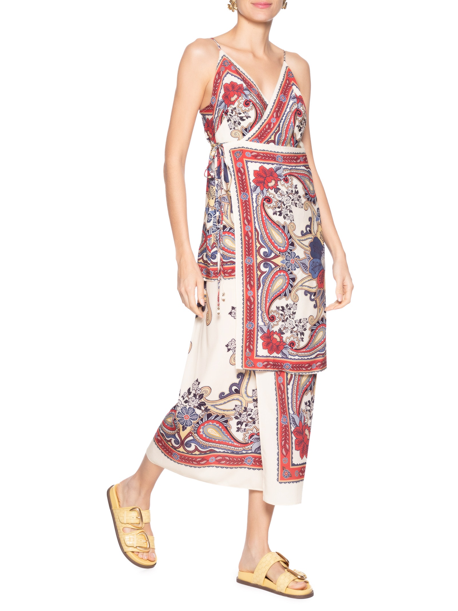 Farm - Vestido Midi Lenço Borboleta Retro - Off White